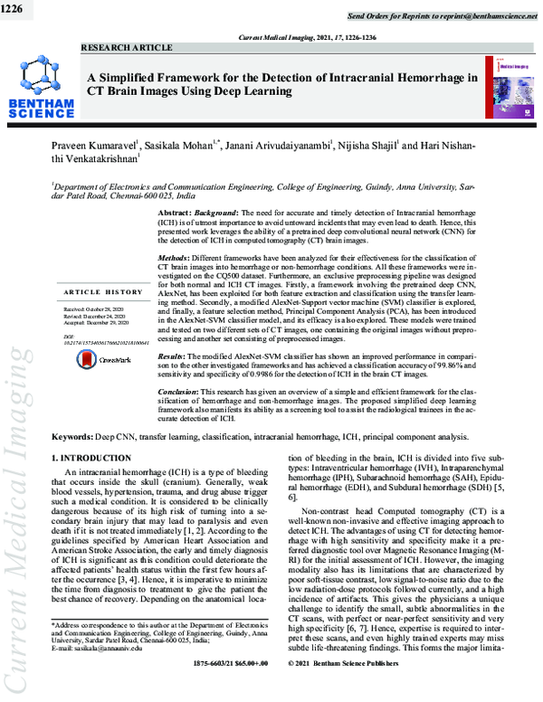 (PDF) A Simplified Framework for the Detection of Intracranial ...