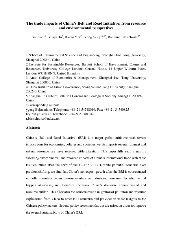 (PDF) Trade impacts of China’s Belt and Road Initiative: From resource ...