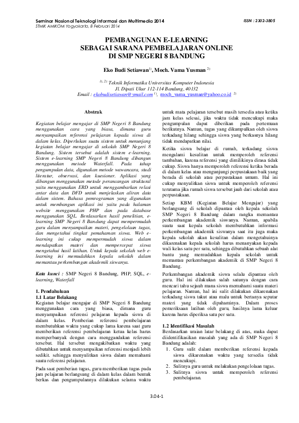 (PDF) Pembangunan E-Learning Sebagai Sarana Pembelajaran Online DI SMP Negeri 8 Bandung