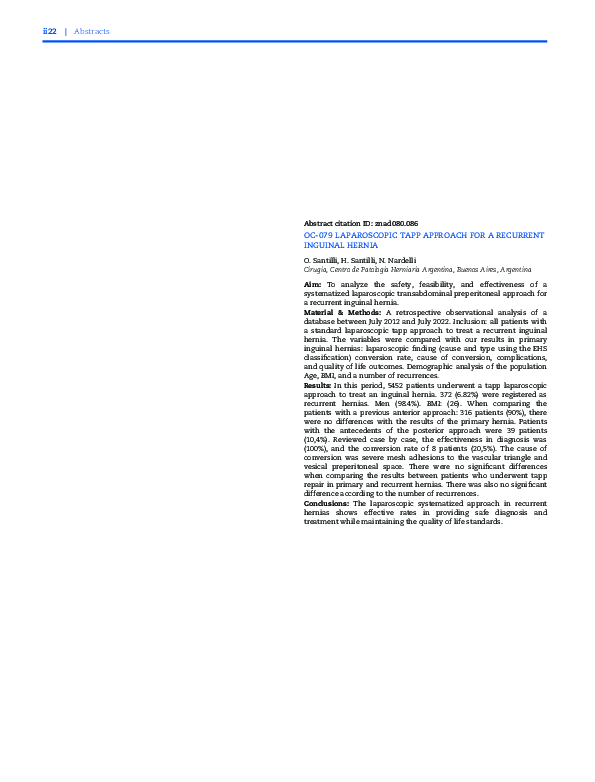 (PDF) OC-079 Laparoscopic Tapp Approach for a Recurrent Inguinal Hernia