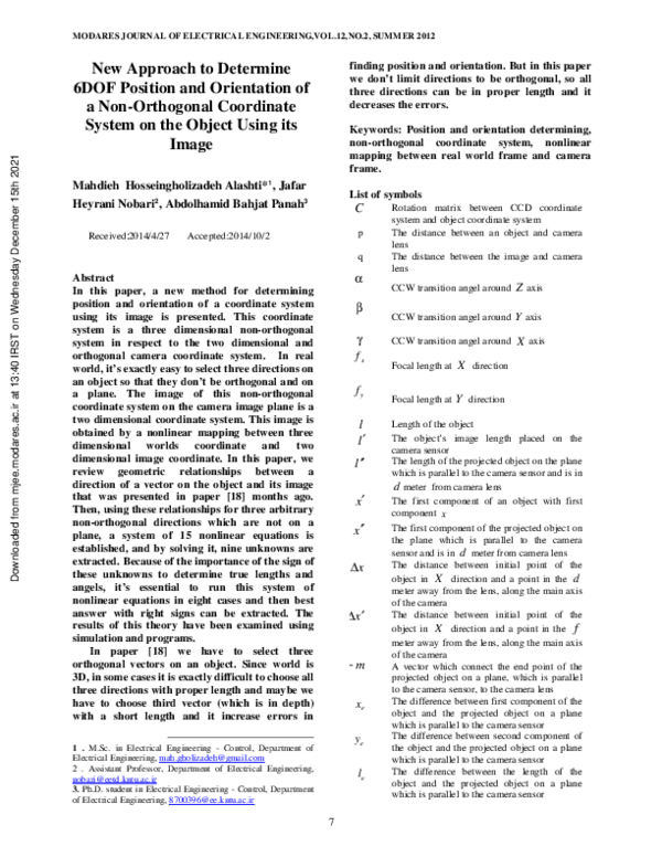 (PDF) New Approach to Determine 6DOF Position and Orientation of a Non ...