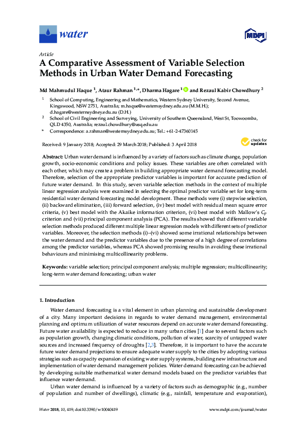 Pdf A Comparative Assessment Of Variable Selection Methods In Urban