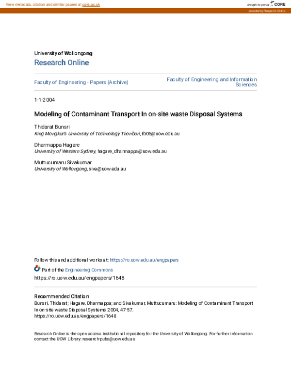 (PDF) Modeling of Contaminant Transport In on-site waste Disposal Systems
