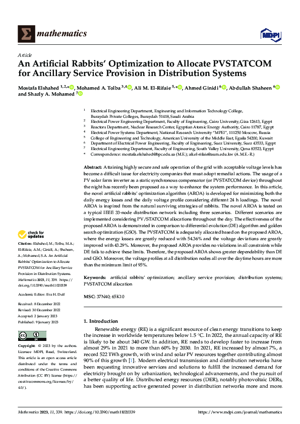 Pdf An Artificial Rabbits Optimization To Allocate Pvstatcom For