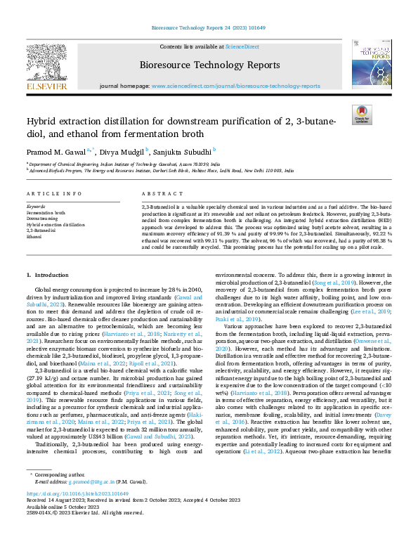 (PDF) Hybrid extraction distillation for downstream purification of 2 ...