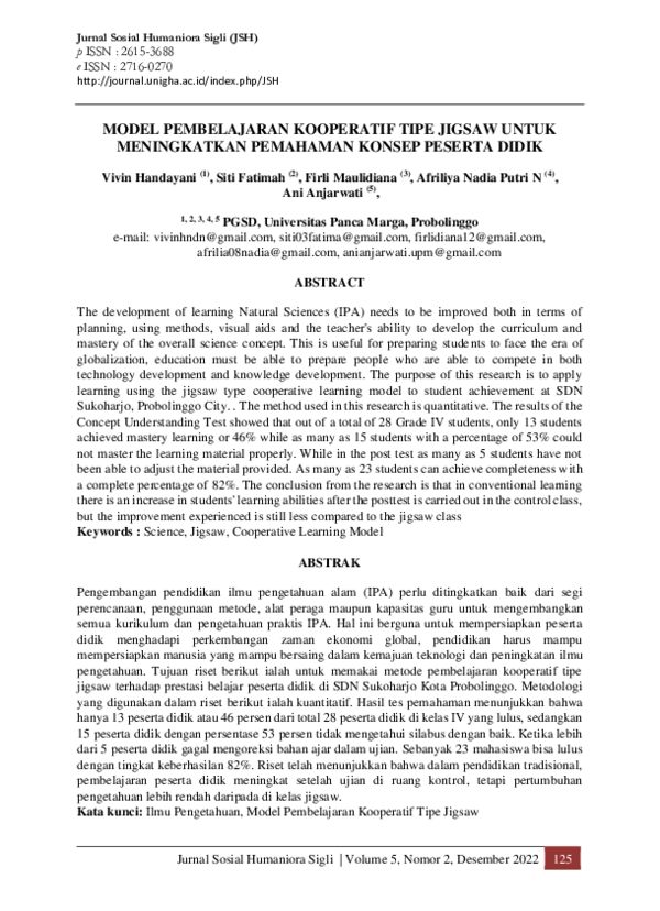 (PDF) Model Pembelajaran Kooperatif Tipe Jigsaw Untuk Meningkatkan Hasil Belajar Ipa Siswa ...