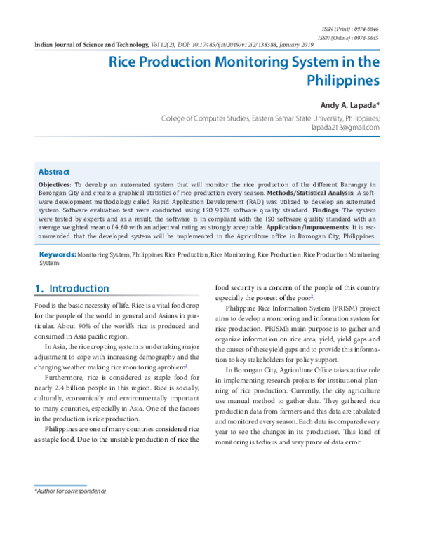 (PDF) Rice Production Monitoring System in the Philippines