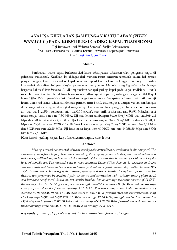 (PDF) Analisa Kekuatan Sambungan Kayu Laban (Vitex Pinnata L.) Pada ...