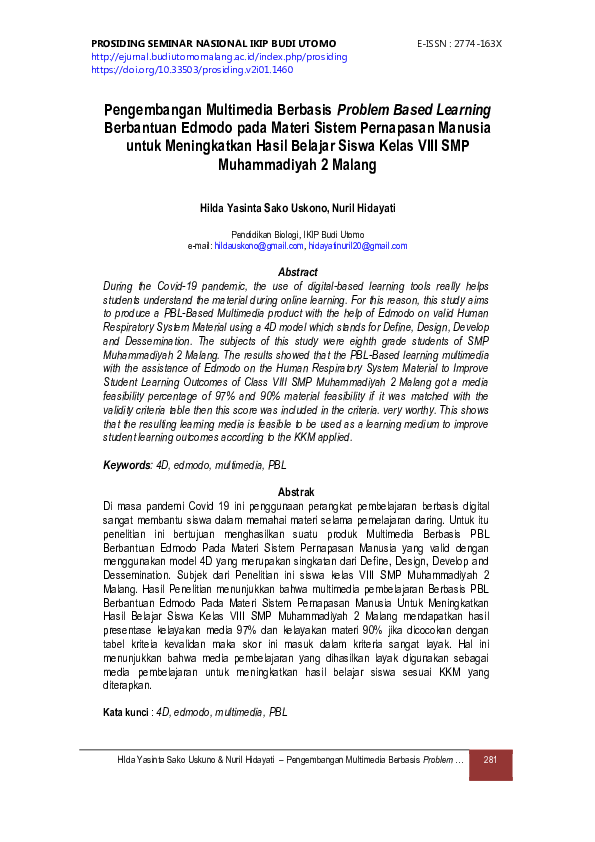 (PDF) Pengembangan Multimedia Berbasis Problem Based Learning Berbantuan Edmodo pada Materi ...