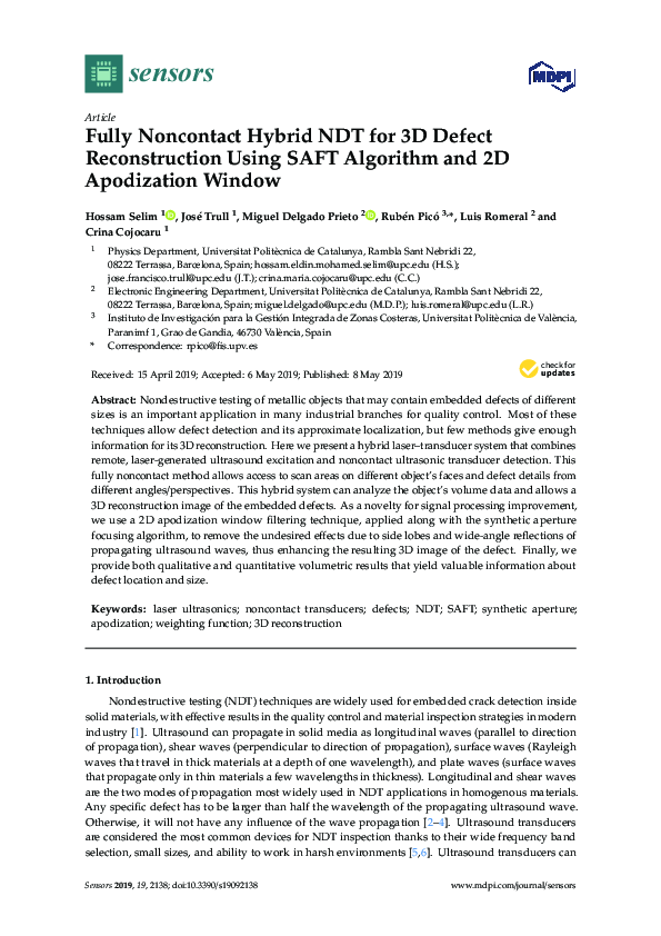 (PDF) Fully Non-Contact Hybrid NDT Inspection for 3D Defect Reconstruction Using an Improved ...