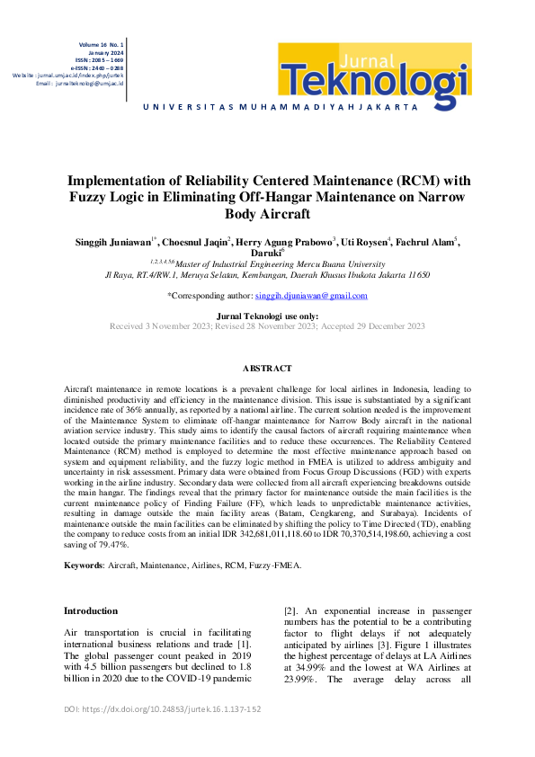 (PDF) Implementation of Reliability Centered Maintenance (RCM) with Fuzzy Logic in Eliminating ...