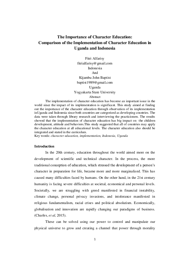 (PDF) The Importance of Character Education: Comparison of the ...