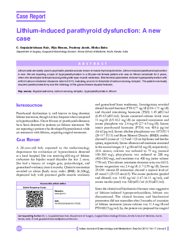 (PDF) Lithium-Induced Hyperparathyroidism: A Case Study