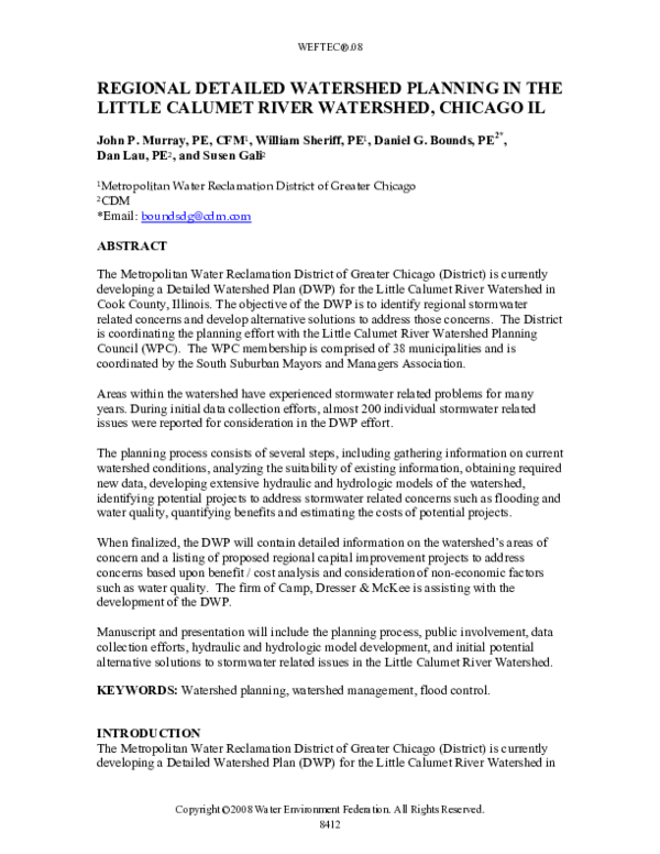 (PDF) Regional Detailed Watershed Planning in the Little Calumet River ...