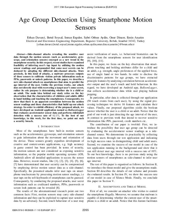 (PDF) Age group detection using smartphone motion sensors