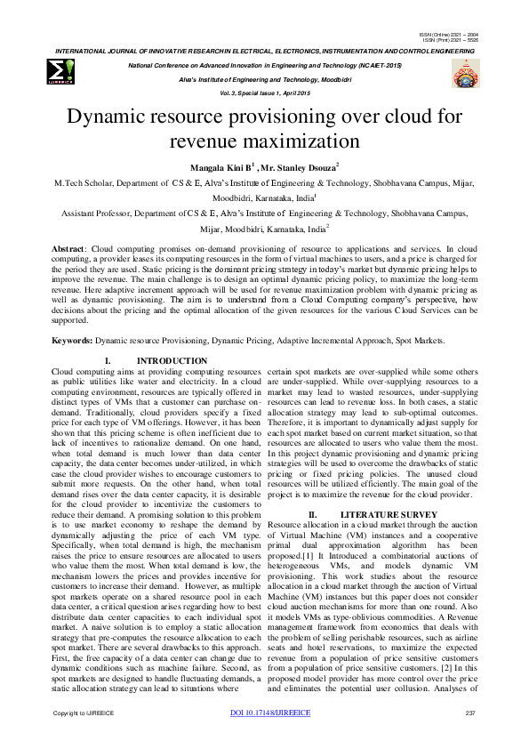 (PDF) A survey on dynamic resource provisioning over cloud for revenue ... (PDF) A survey on dynamic resource provisioning over cloud for revenue ...