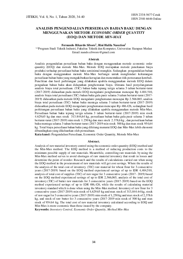 (PDF) Analisis Pengendalian Persediaan Bahan Baku Dengan Menggunakan Metode Economic Order ...