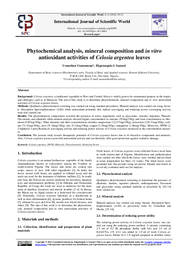(PDF) Phytochemical Analysis, Mineral Composition, Assessment of Antioxidant Properties and ...