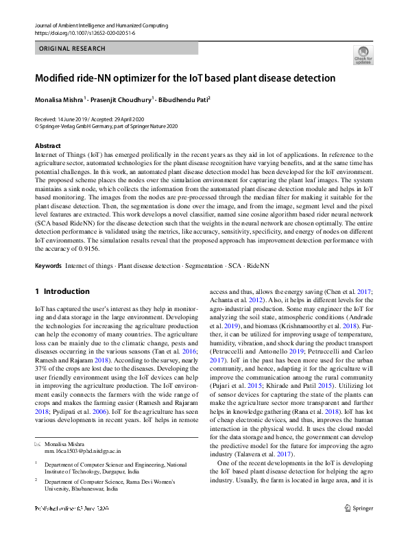 (PDF) Modified ride-NN optimizer for the IoT based plant disease detection