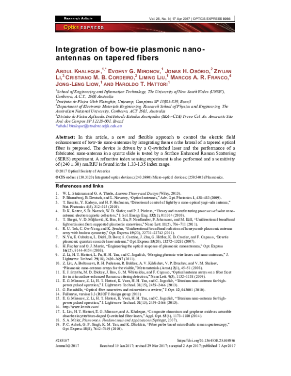 (PDF) Integration of bow-tie plasmonic nano-antennas on tapered fibers