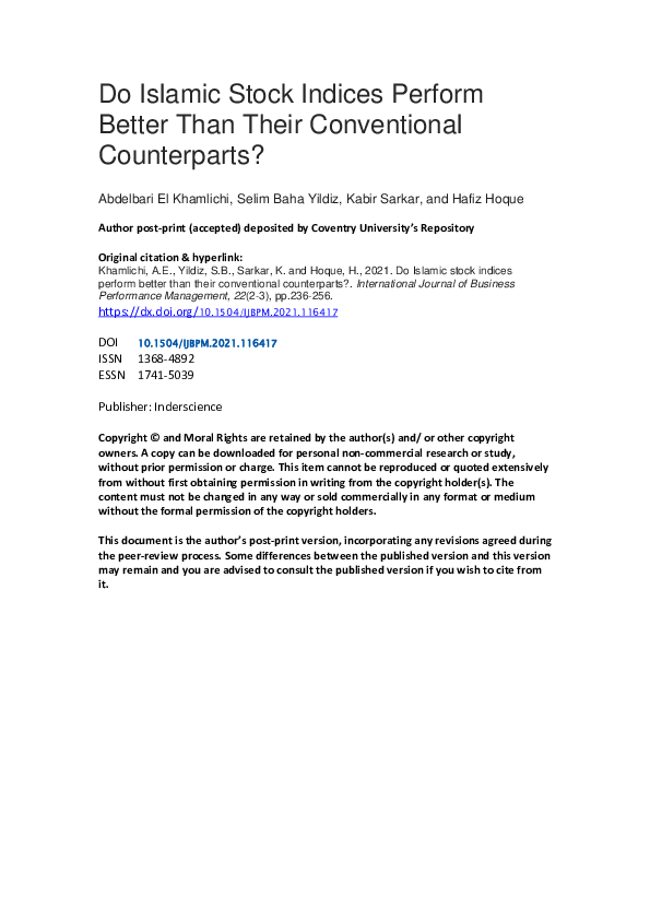 (PDF) Do Islamic stock indices perform better than their conventional ...