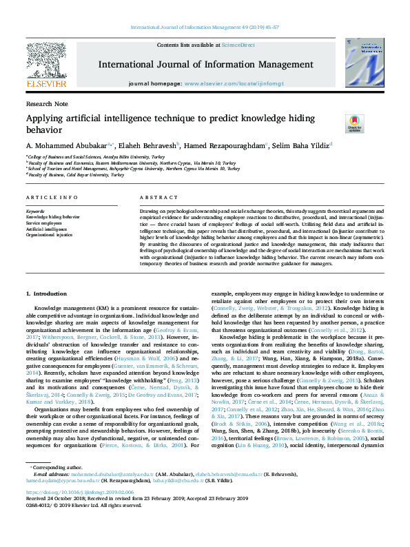 (PDF) Applying artificial intelligence technique to predict knowledge ...