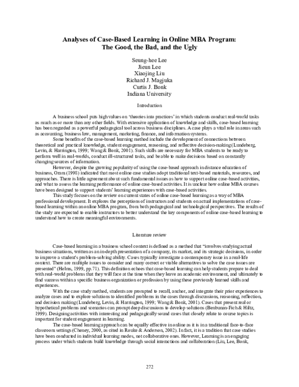 (PDF) Analyses of Case-Based Learning in Online MBA Program : The Good , the Bad , and the Ugly