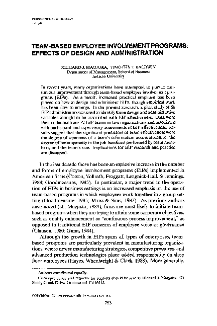 (PDF) Team‐Based Employee Involvement Programs: Effects of Design and ...