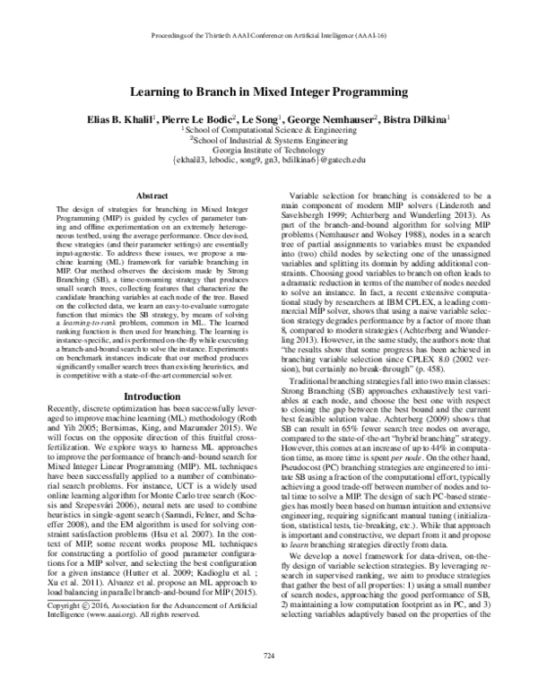 (PDF) Learning to Branch in Mixed Integer Programming