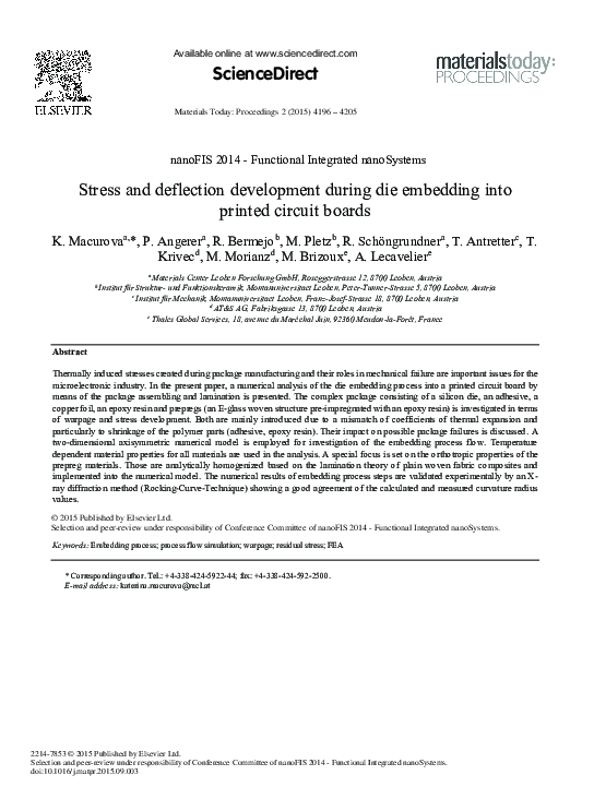(PDF) Stress and Deflection Development During Die Embedding into ...