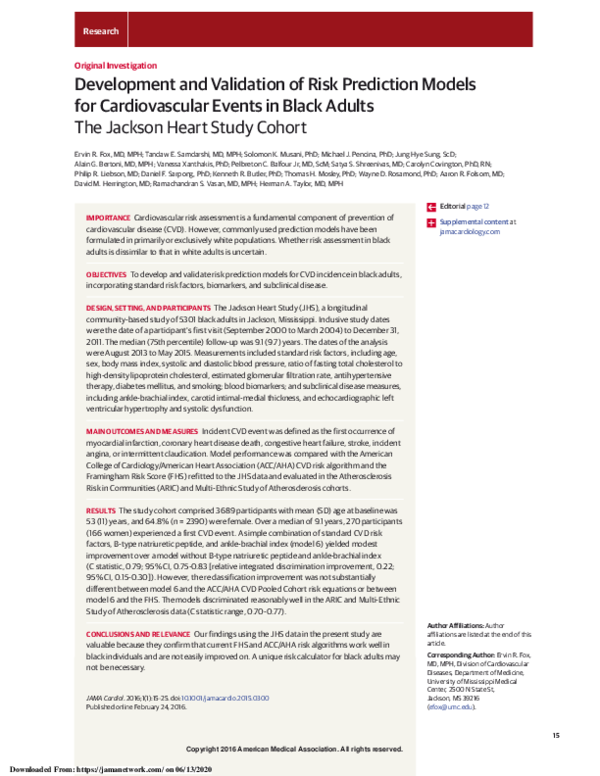 (PDF) Development and Validation of Risk Prediction Models for ...