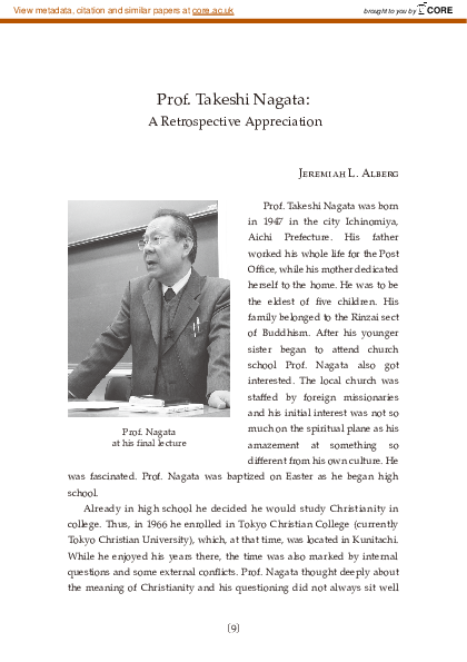 (PDF) Prof. Takeshi Nagata: A Retrospective Appreciation
