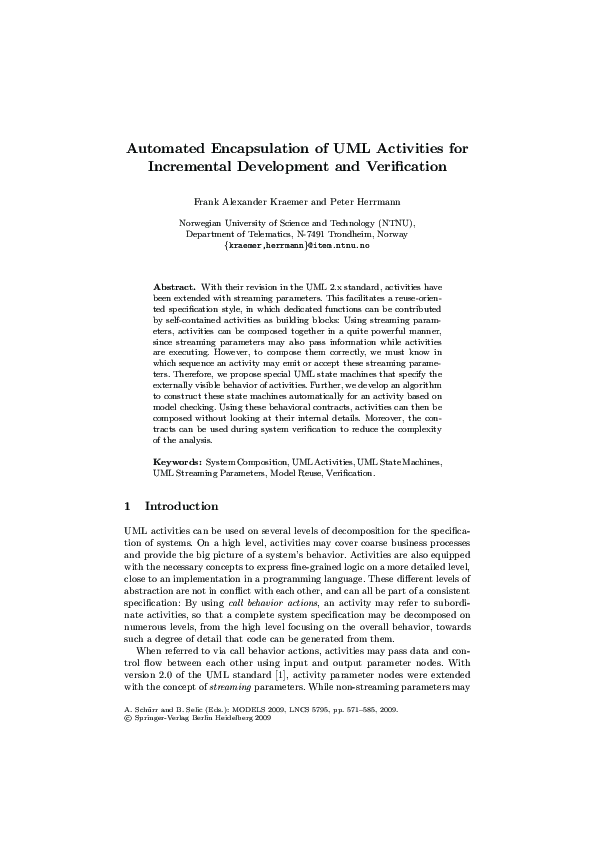 (PDF) Automated Encapsulation of UML Activities for Incremental Development and Verification