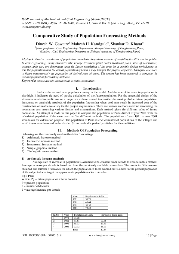 (PDF) Comparative Study of Population Forecasting Methods