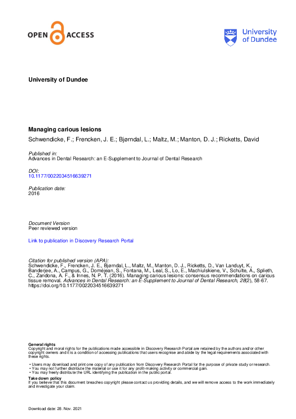 (PDF) Managing Carious Lesions: Consensus Recommendations on Carious ...