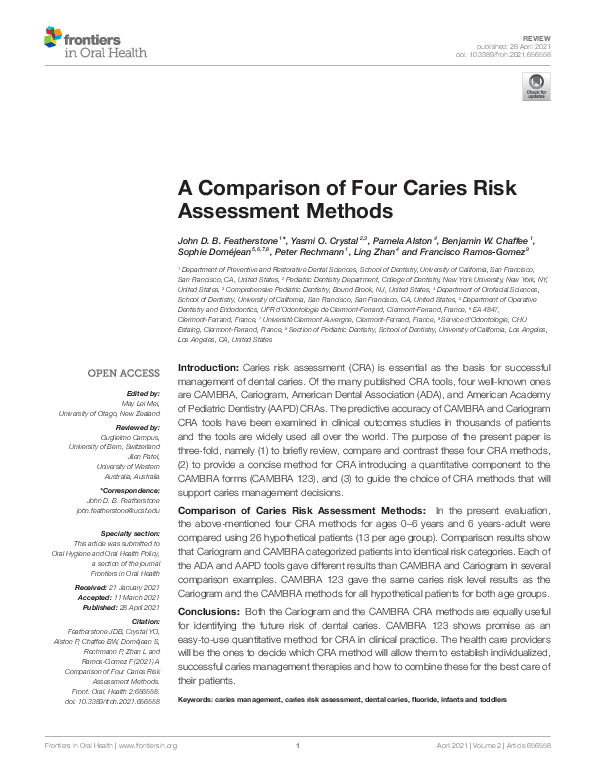 (PDF) A Comparison of Four Caries Risk Assessment Methods