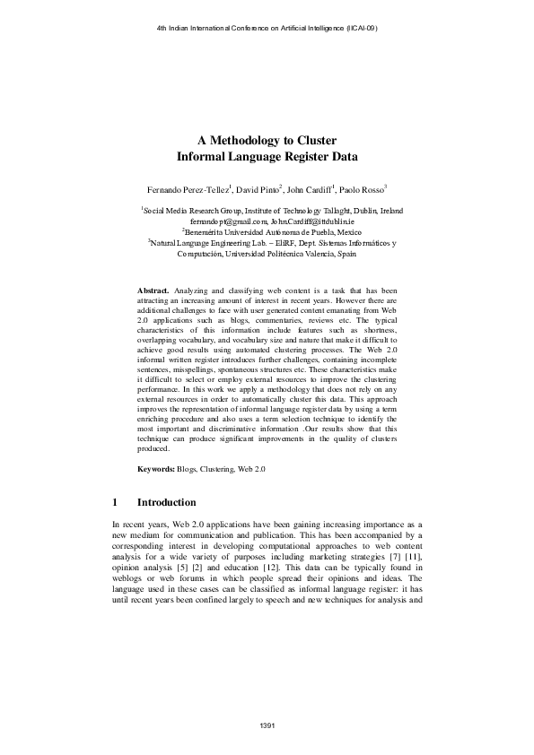 (PDF) A Methodology to Cluster Informal Language Register Data