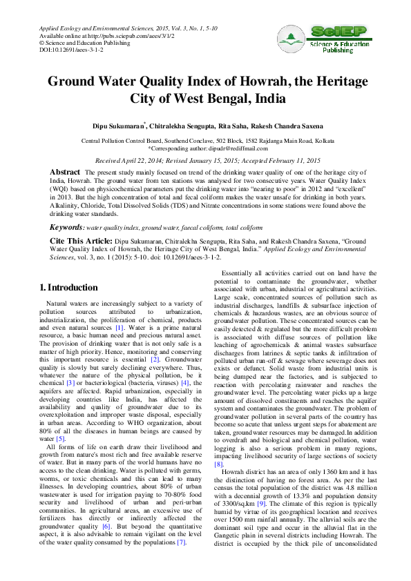 (PDF) Ground Water Quality Index of Howrah, the Heritage City of West ...
