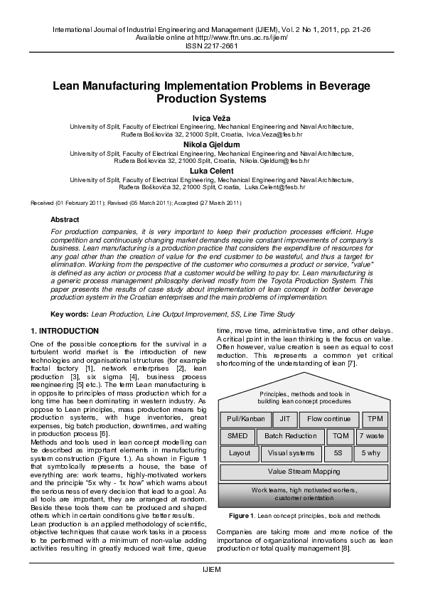 (PDF) Lean Manufacturing Implementation Problems in Beverage Production Systems