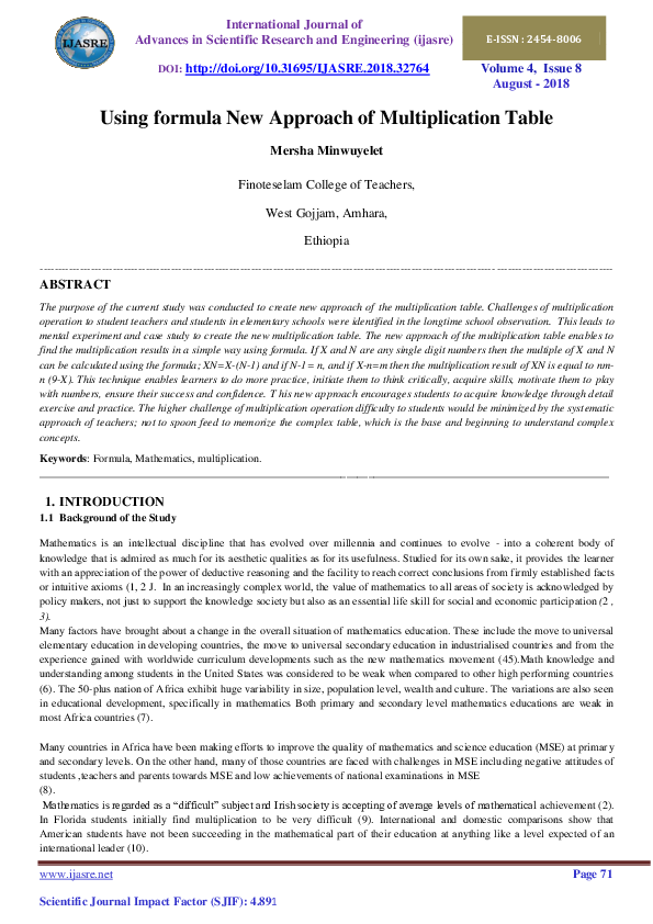 Pdf Using Formula New Approach Of Multiplication Table 2786