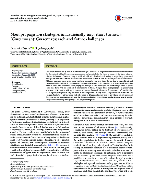 (PDF) Micropropagation strategies in medicinally important turmeric ...