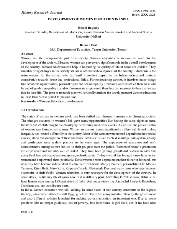 (PDF) DEVELOPMENT OF WOMEN EDUCATION IN INDIA