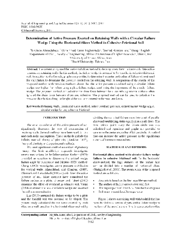 (PDF) Determination of Active Pressure Exerted on Retaining Walls with ...