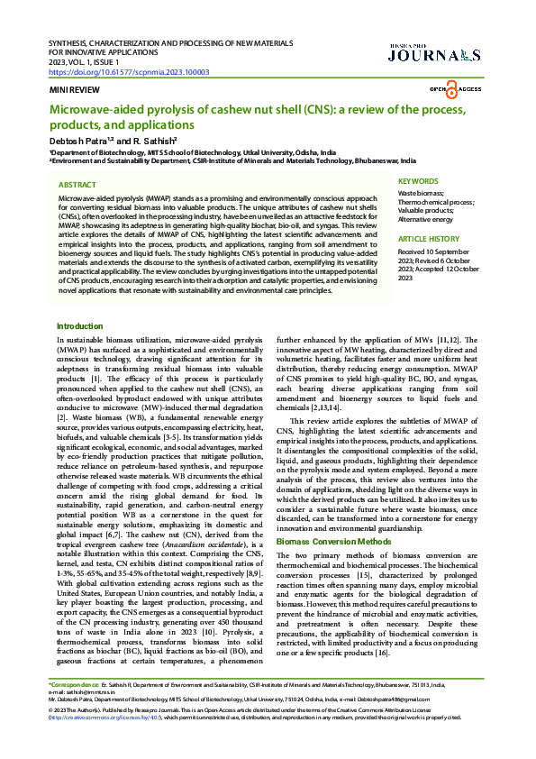 (PDF) Microwave-aided pyrolysis of cashew nut shell (CNS): a review of ...