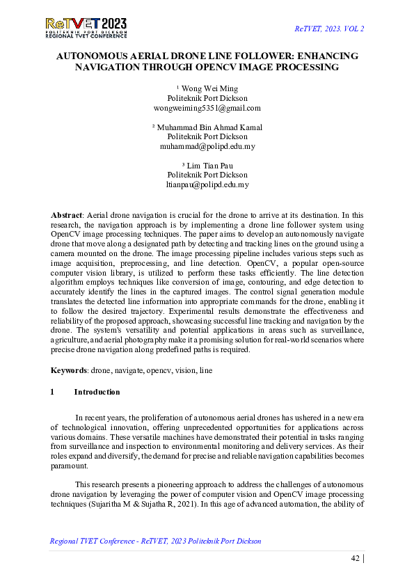 (PDF) Autonomous Aerial Drone Line Follower: Enhancing Navigation Through OpenCV Image Processing