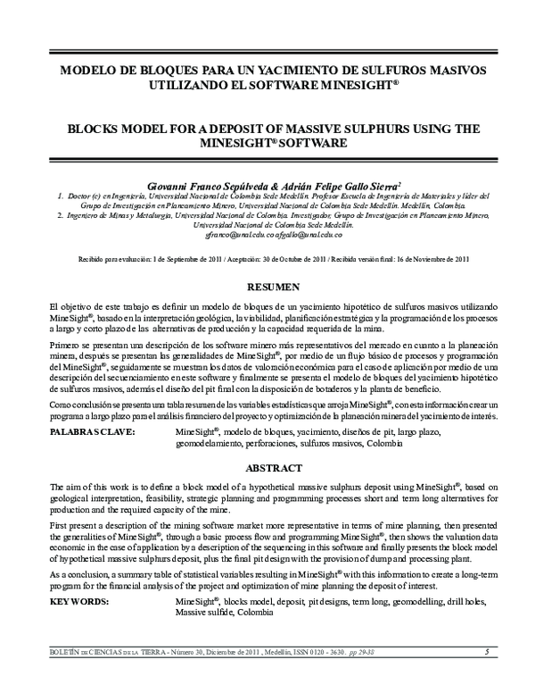 (PDF) Blocks Model for a Deposit of Massive Sulphurs Using the ...