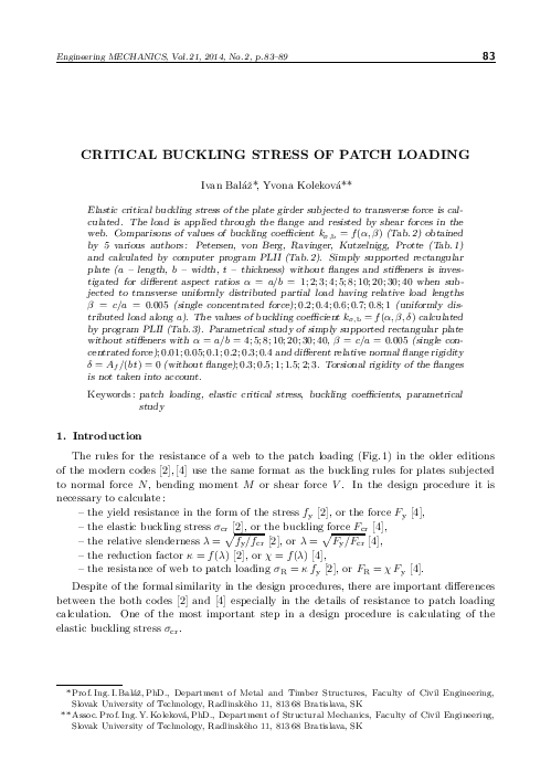 (PDF) Critical Buckling Stress of Patch Loading