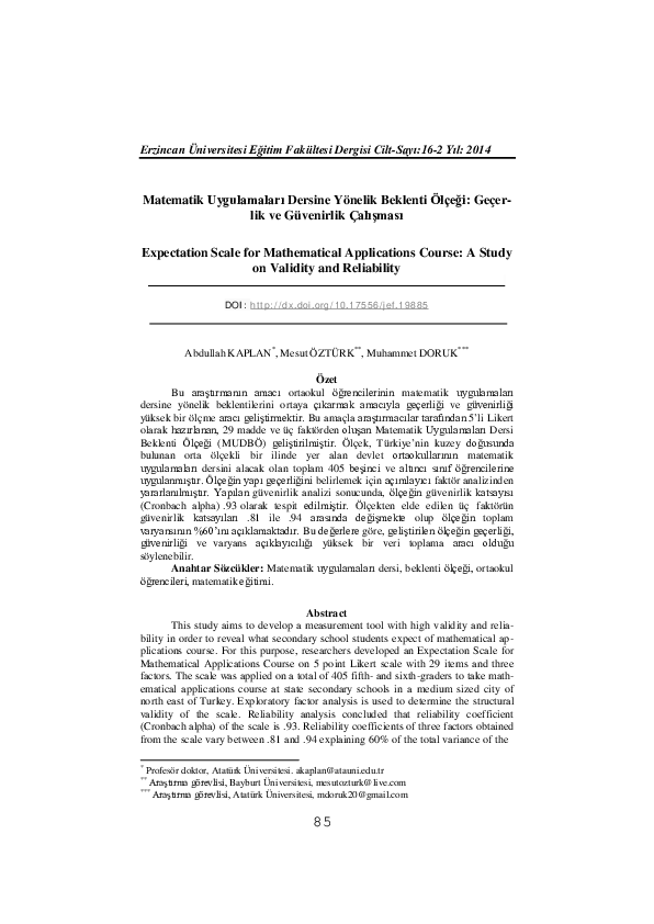 (PDF) Expectation Scale for Mathematical Applications Course: A Study ...