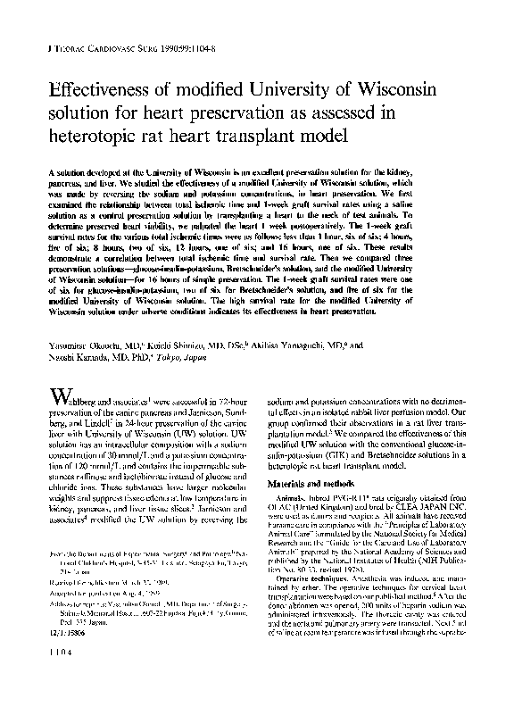 (PDF) Effectiveness of modified University of Wisconsin solution for ...