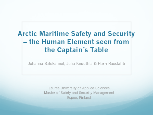 (PDF) Arctic maritime safety & security - the human element seen from ...